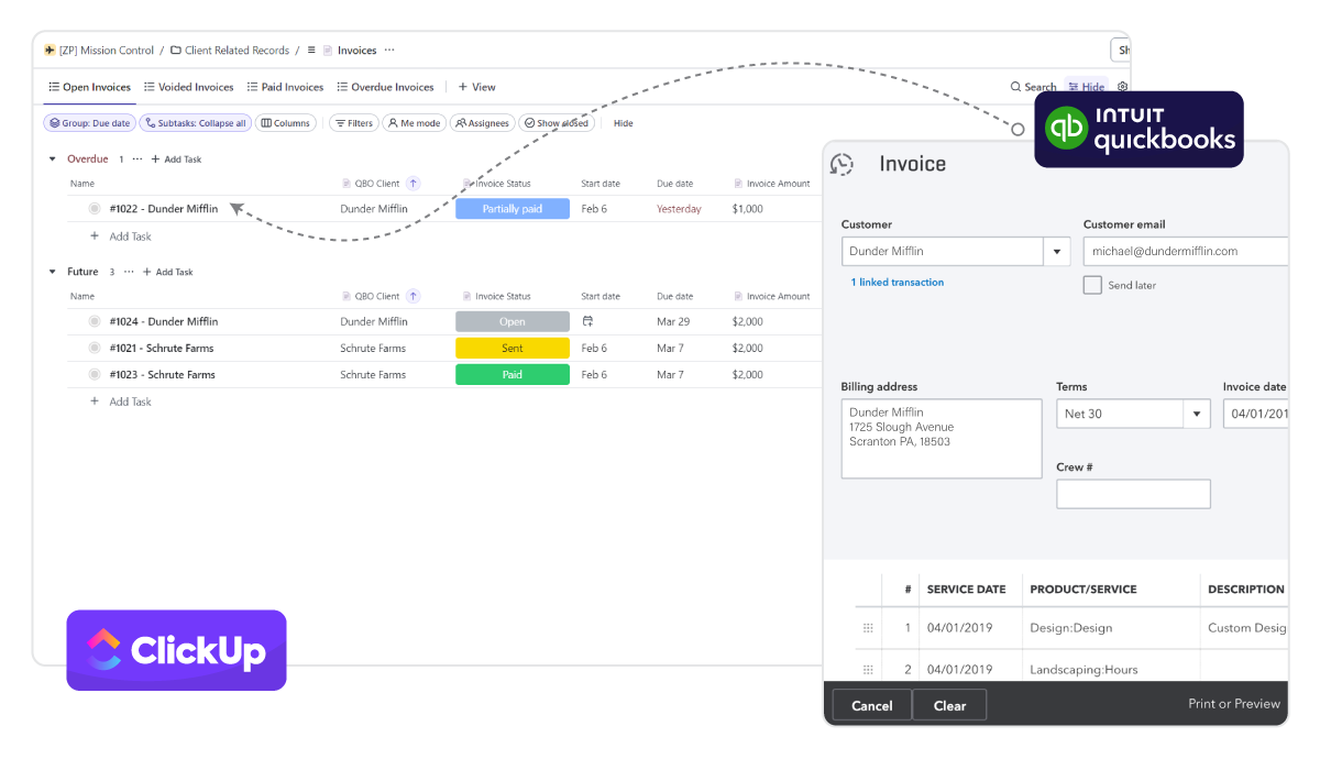 Integrate QuickBooks and ClickUp to Easily Manage Invoices
